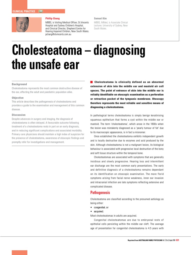 Cholesteatoma Diagnosis Guide | PDF | Ear | Hearing