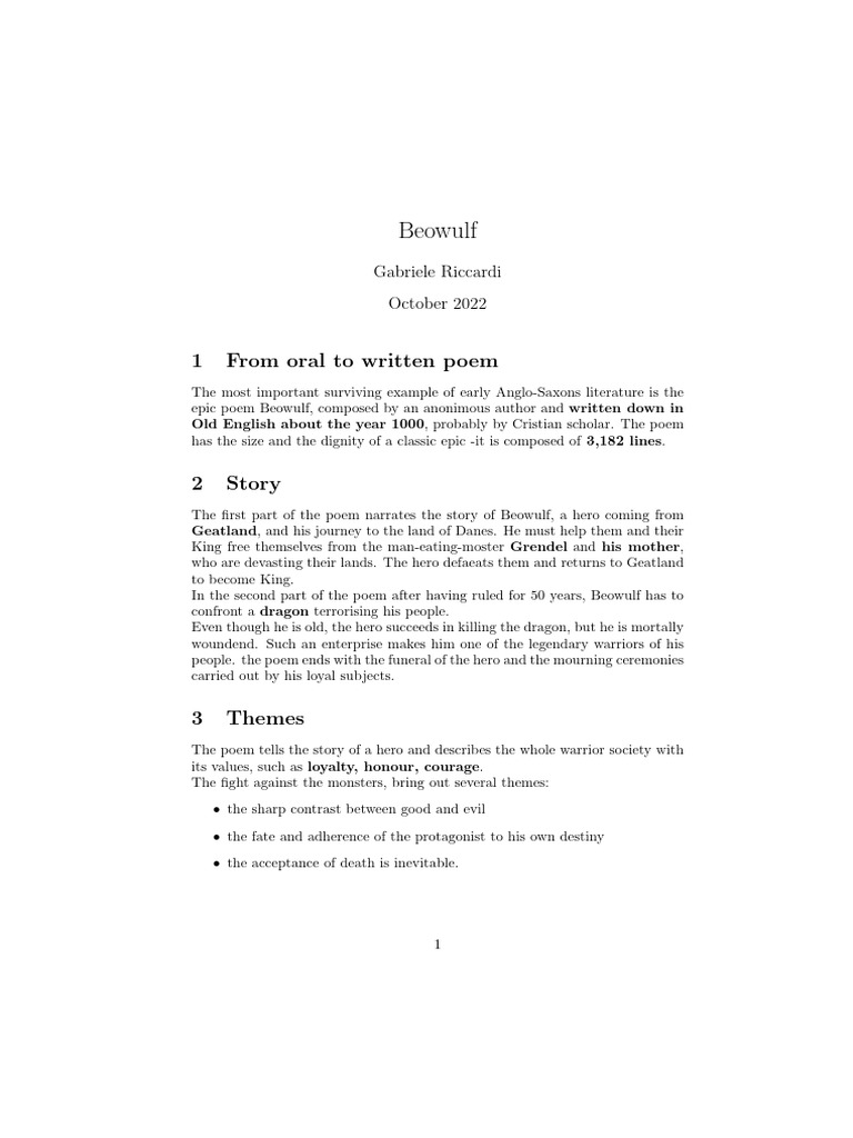 Beowulf: Epic of Heroism and Fate | PDF