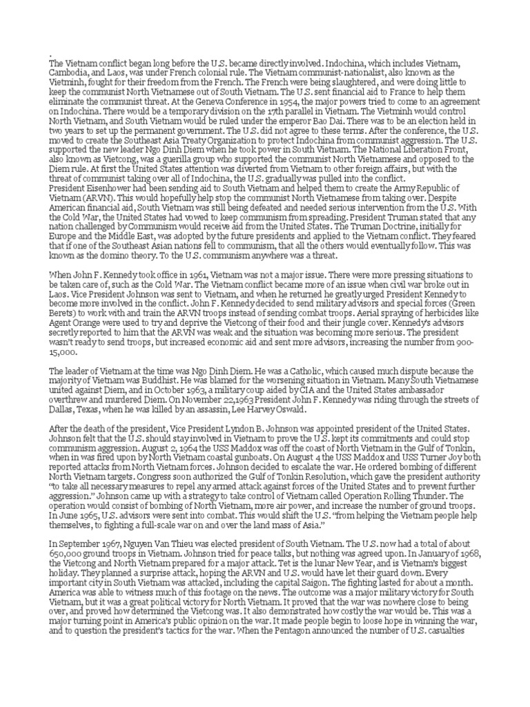 The Origins and Escalation of United States Involvement in the Vietnam ...