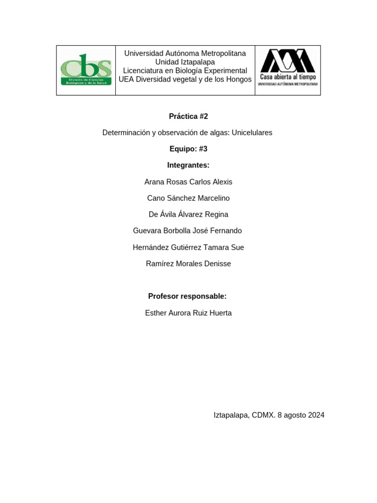 Practica 2 Div Vegeta Uami | PDF | Algas | Eutrofización