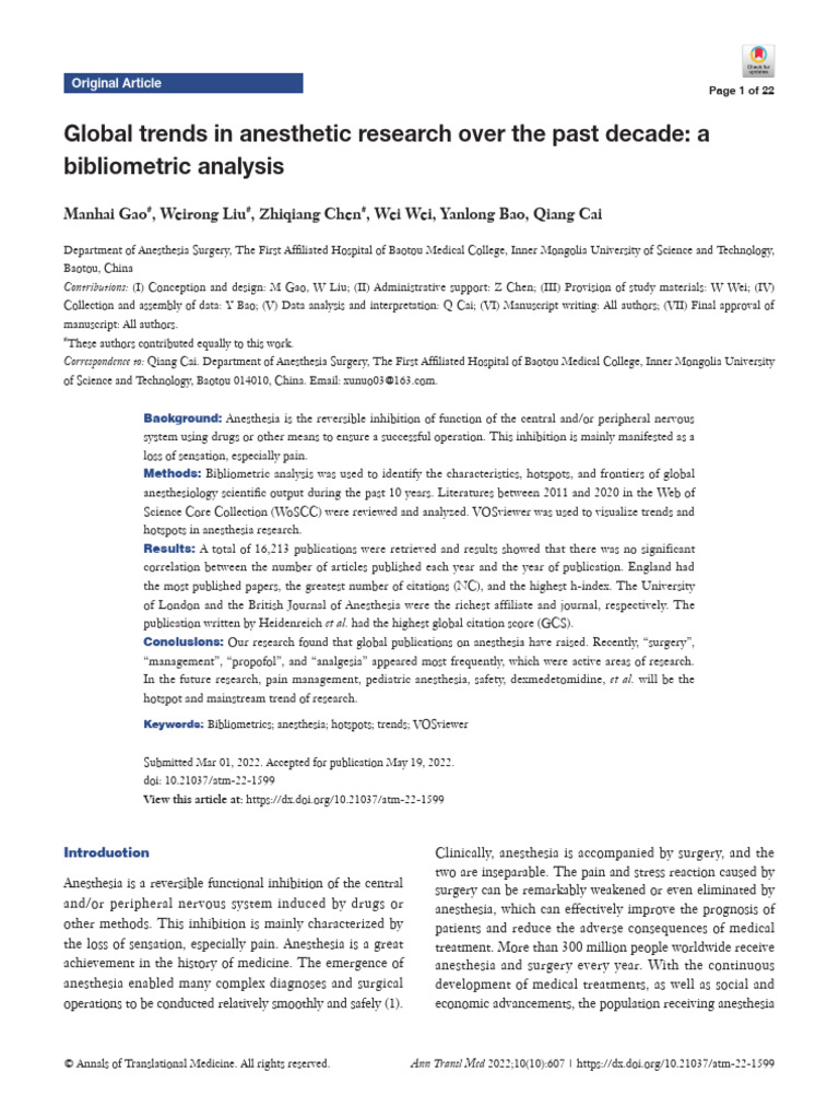 Global Trends in Anesthetic Research Over The Past Decade | PDF ...
