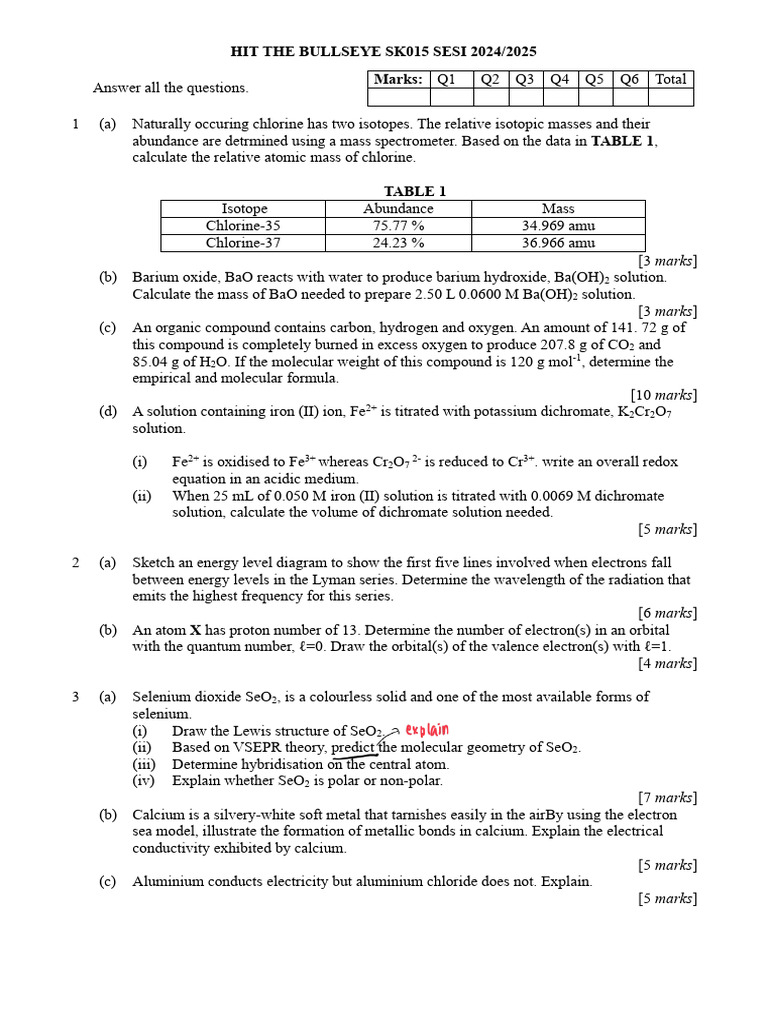 bullseye sk015 20242025 (student) | PDF | Oxide | Hydrogen