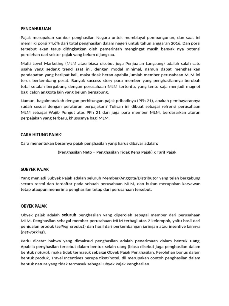 Pajak MLM: Cara Hitung dan Aturan | PDF