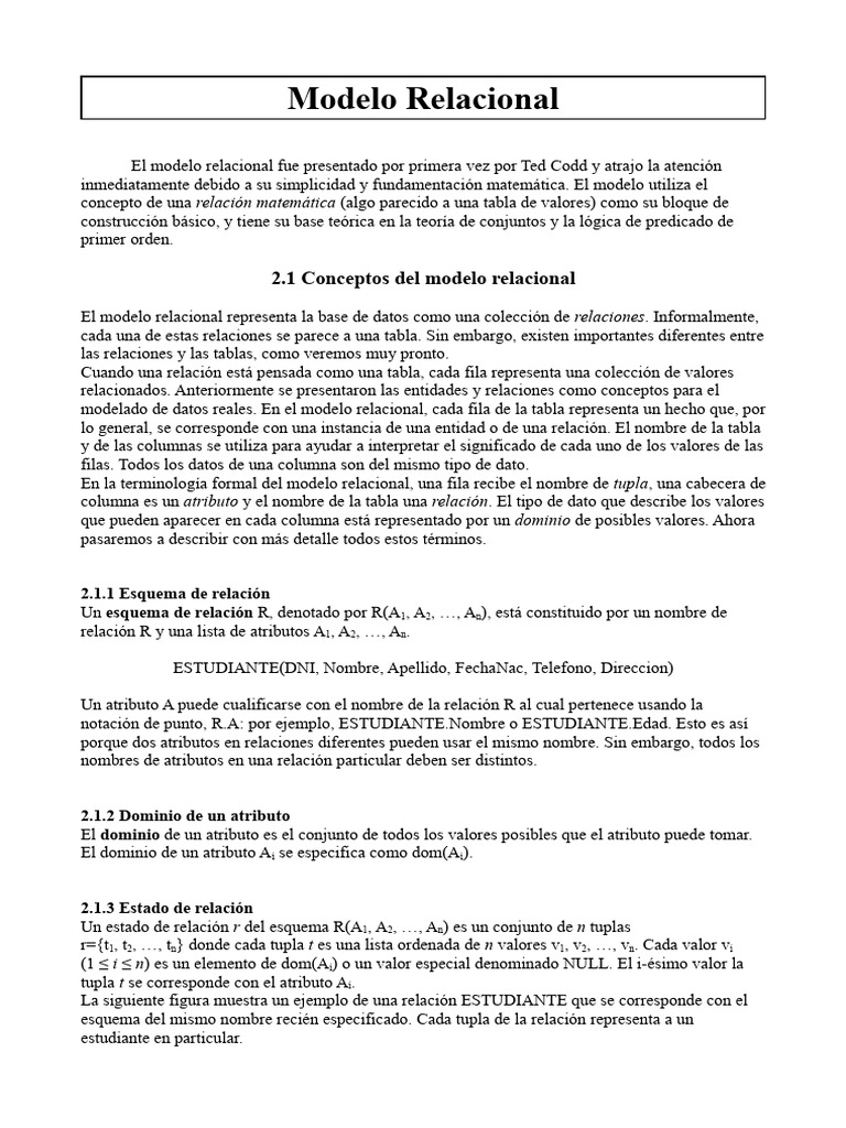 Modelo Relacional | PDF | Modelo relacional | Base de datos relacional
