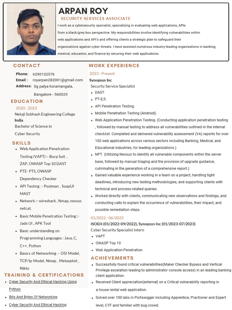Arpan Roy Cv | PDF | Penetration Test | Computer Security
