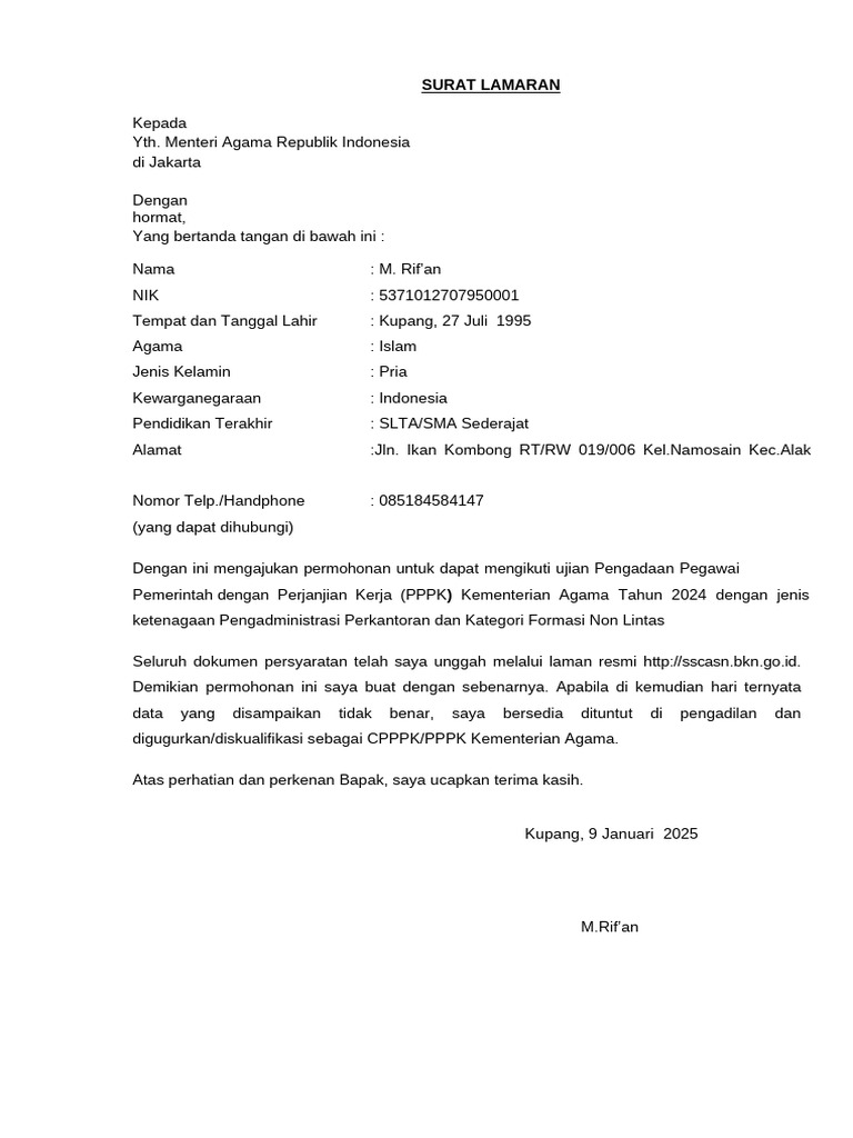 Surat Lamaran - 2024 | PDF