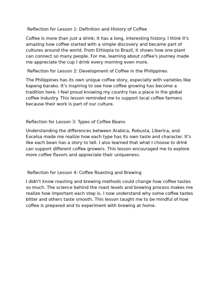 Coffee basics reflection.docs | PDF
