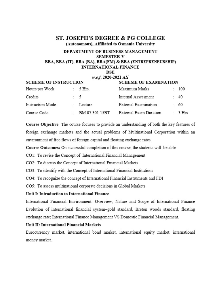 International Finance Syllabus | PDF | Foreign Direct Investment ...