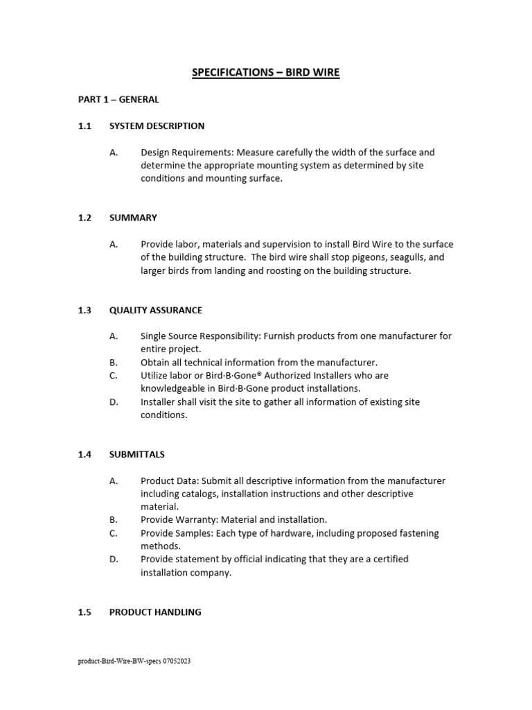 Product Bird Wire BW Specs | PDF | Screw | Adhesive