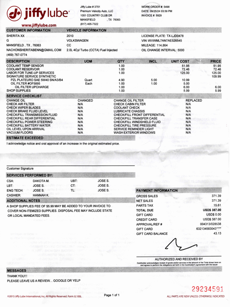 JIFFY LUBE CC VOLKSWAGON COOLENT | PDF