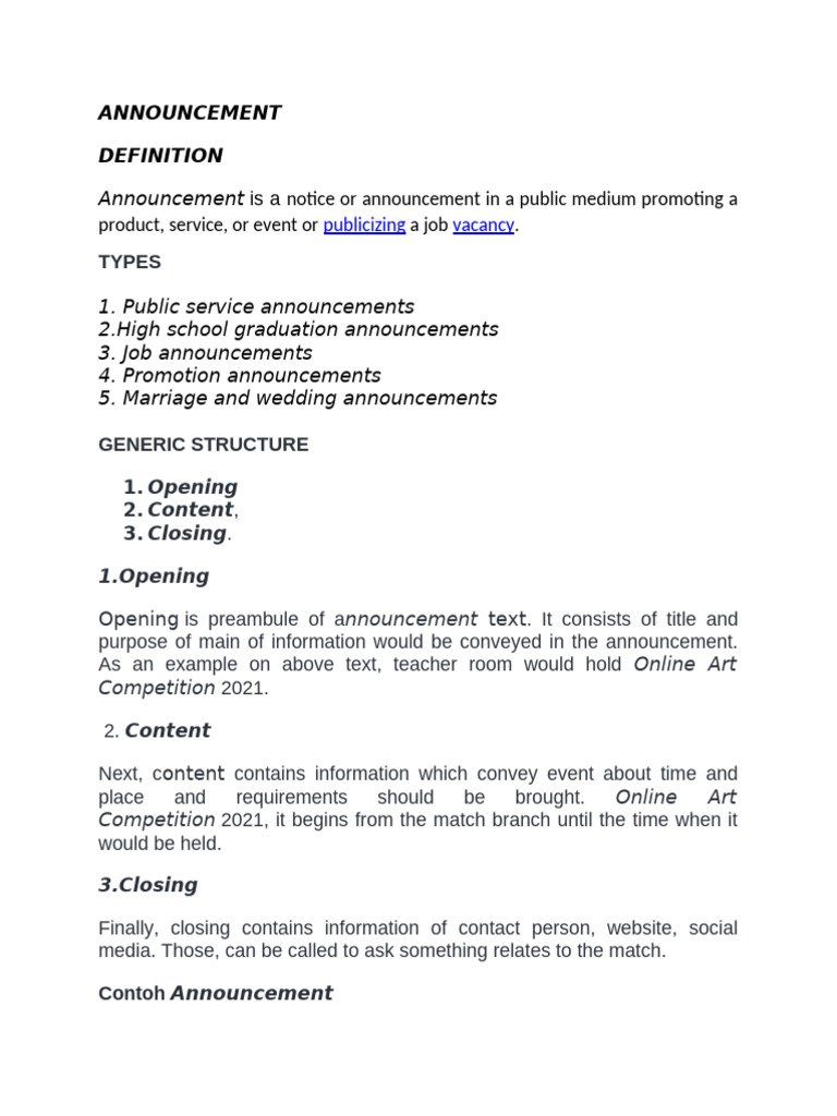 Announcement Bahan Ajar | PDF