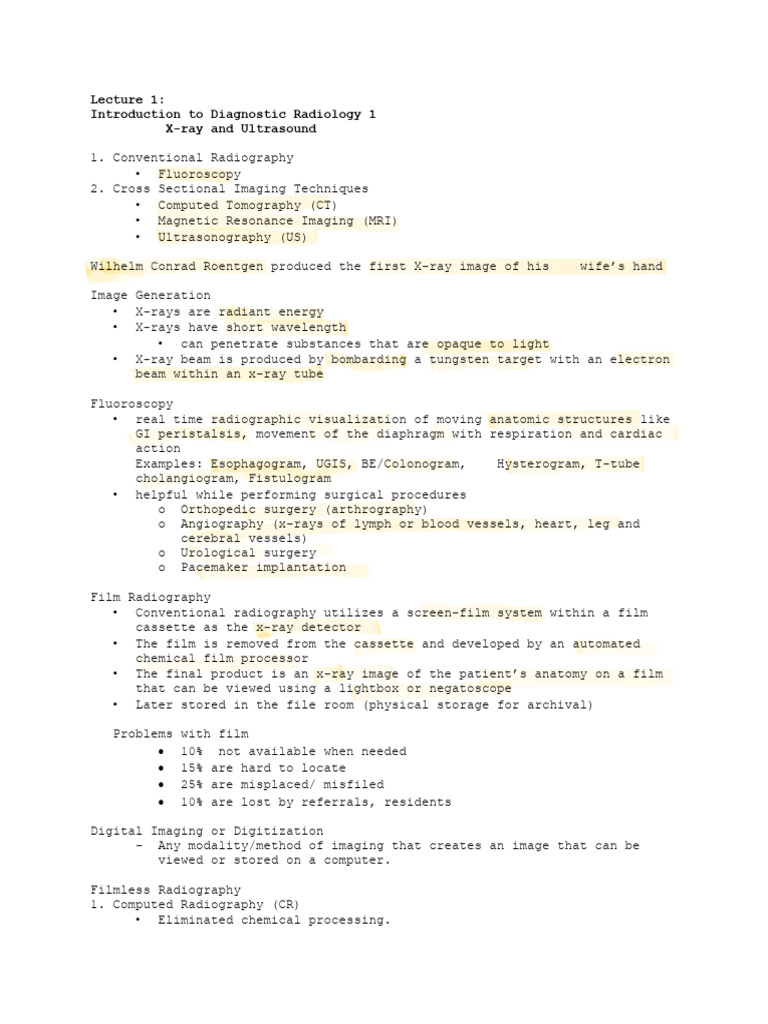 Lecture 1 Introduction to Radiology 1 1 | PDF | Radiography | Medical Imaging