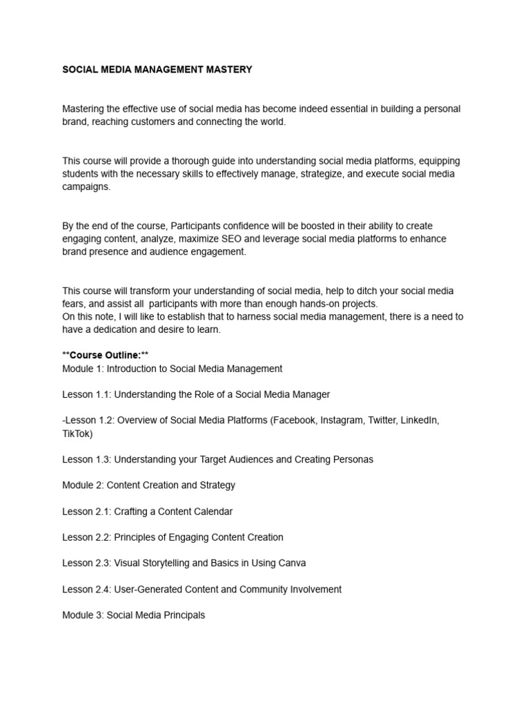 Social Media Management Mastery Course | PDF | Social Media | Popular ...