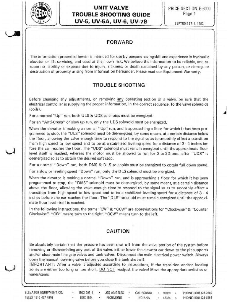 EECO Troubleshooting Guide | PDF | Valve | Elevator