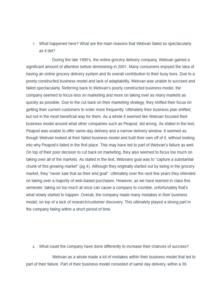 Webvan Case Study | PDF | Grocery Store | Brand