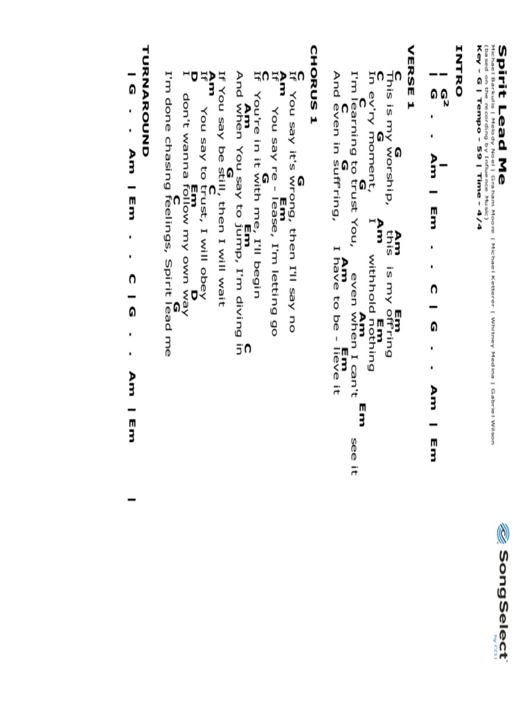 Spirit Lead Me Songselect Chart in G | PDF | Recorded Music | Songs