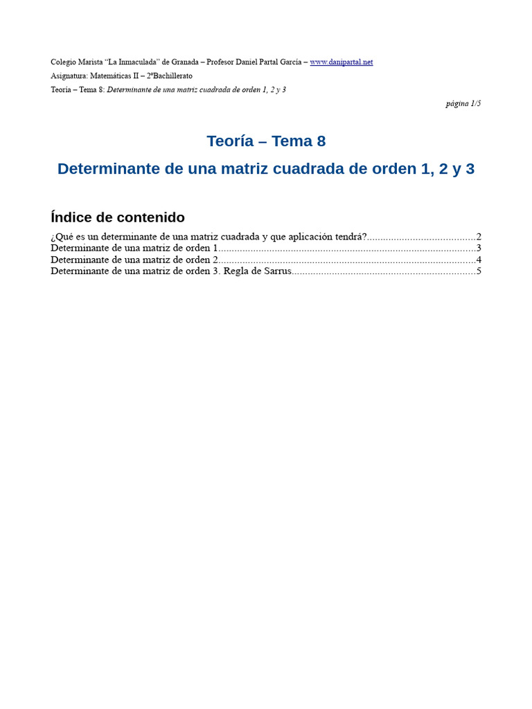 2 Bach Tema 8 Teoria 01 | PDF | Determinante | Matriz (Matemáticas)