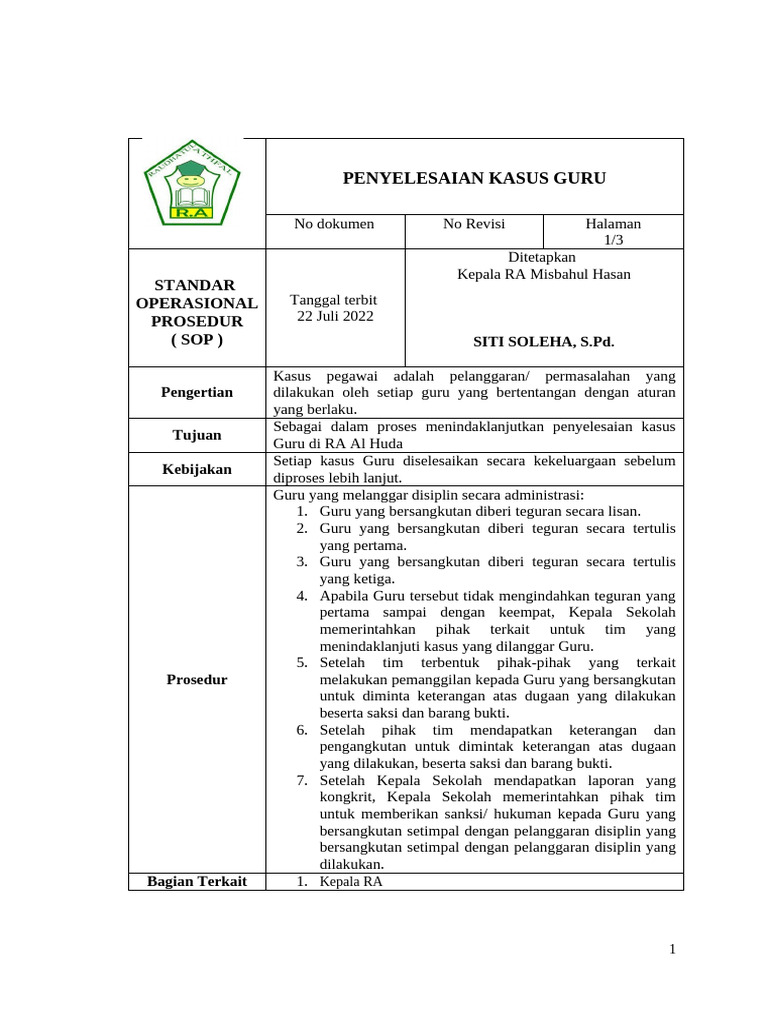 SOP Personalia RA | PDF