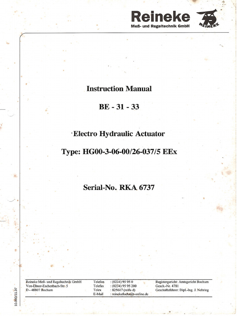 Reineke Electro-Hydraulic Actuators | PDF