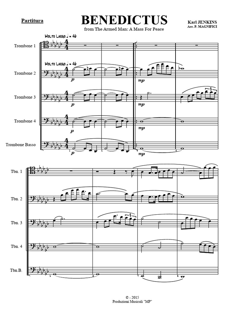 5 Tromboni - BENEDICTUS (K. JENKINS) - (Score & Parti) | PDF | Christian Music | Works Based On ...