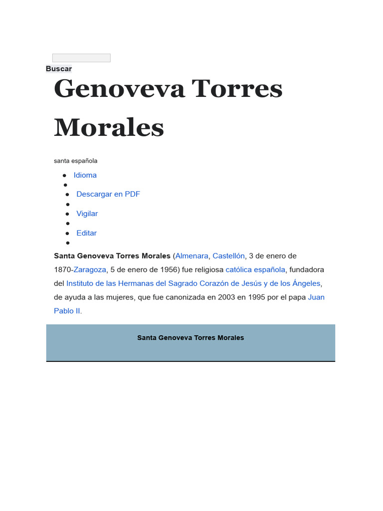 Santa Genoveva Torres: Vida y Legado | PDF