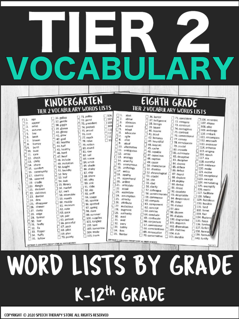 Tier 2 Vocabulary List by Grade Level INTERACTIVE | PDF