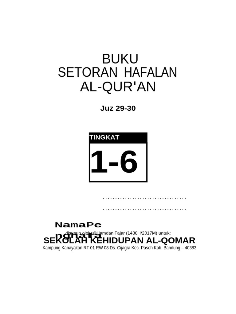 Buku Setoran Hafalan Quran JUZ 29-30 | PDF