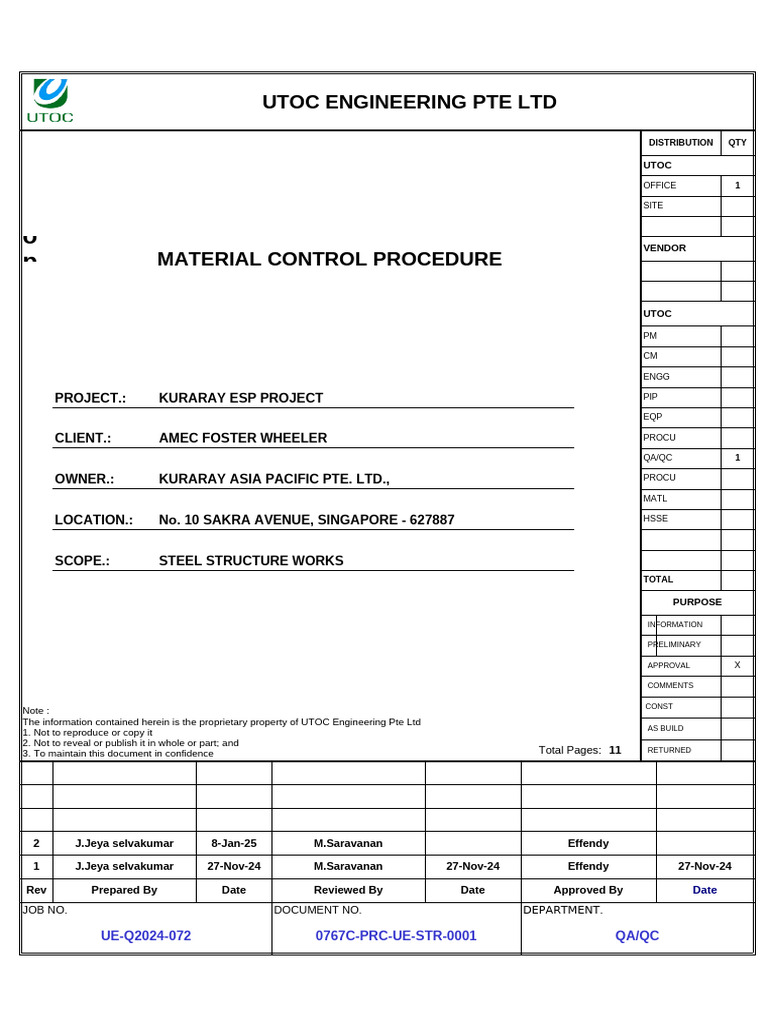 Qc-010 Utoc Cover Page - Material Control Procedure | PDF