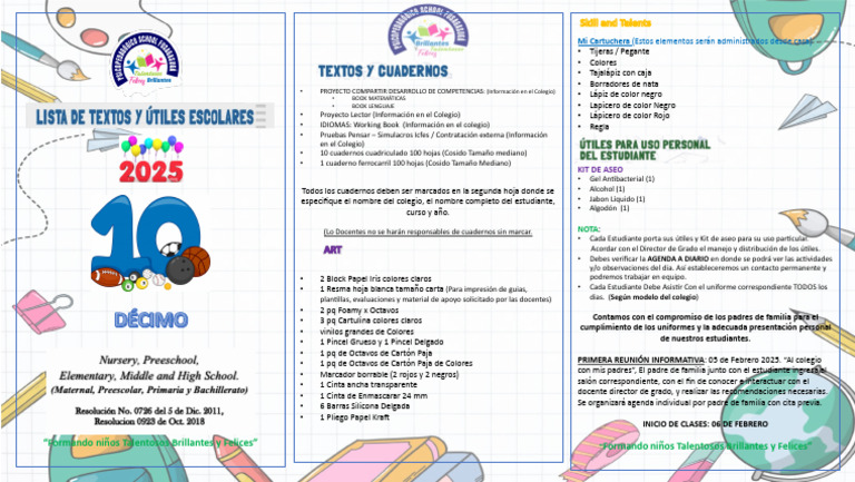 Decimo Lista de Utiles 2025 | PDF