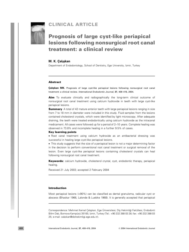 Prognosis of Large Cyst-Like Periapical Lesions Following Nonsurgical ...