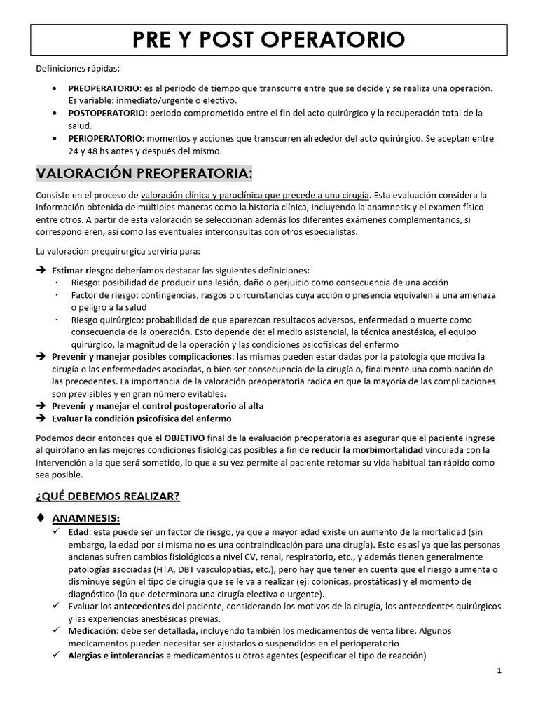 5 - Pre y Post Operatorio | PDF | Corazón | Medicina