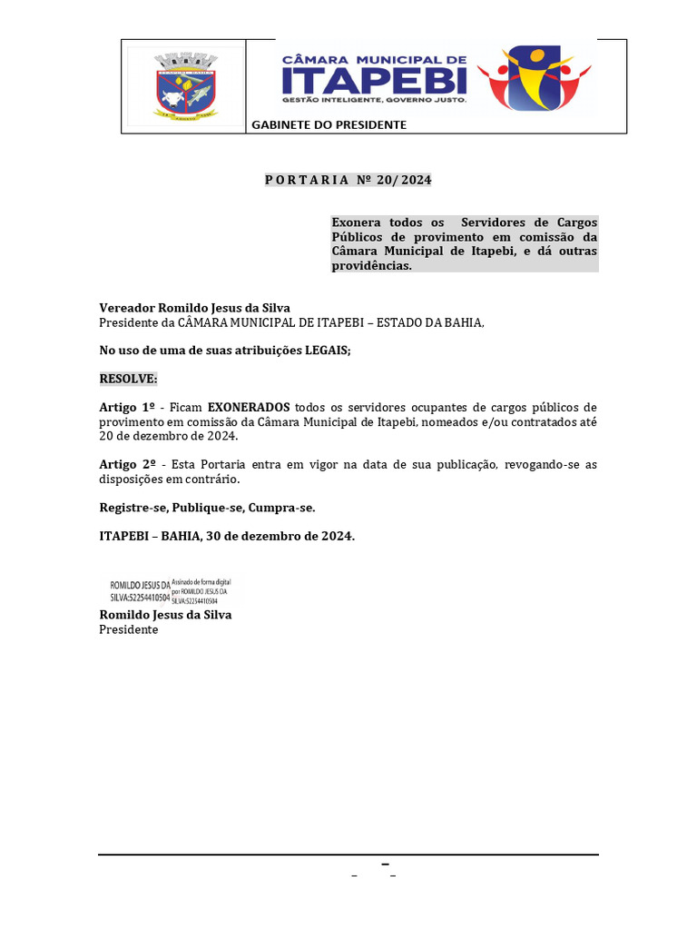 Port 2024 20 Exonera Todos Os Servidores | PDF