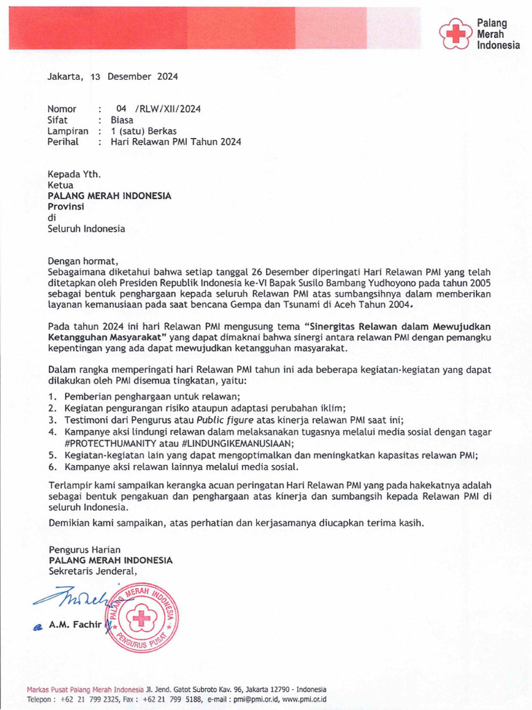 Surat Tor dan Desain Hari Relawan PMI 2024 (1) | PDF