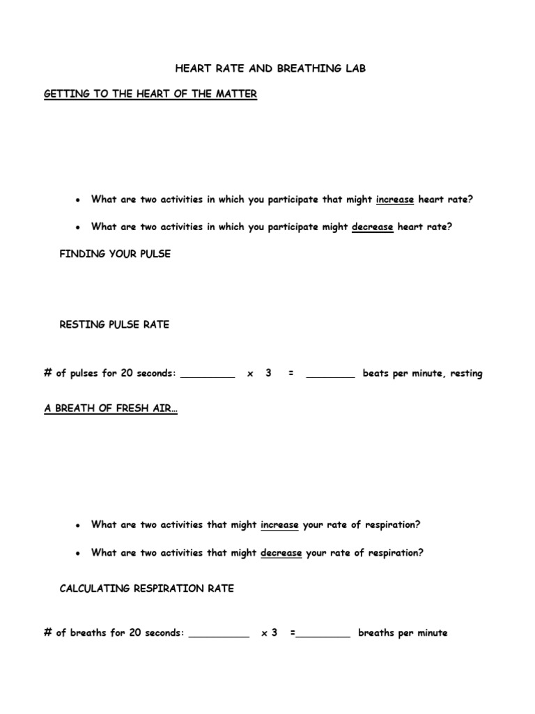 Heart Rate and Breathing Lab Guide | PDF | Respiratory System | Lung