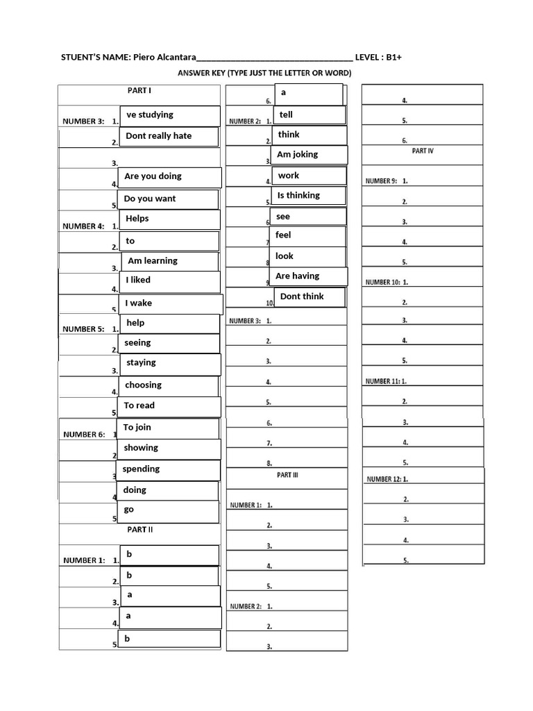 B1+ ANSWER SHEET | PDF