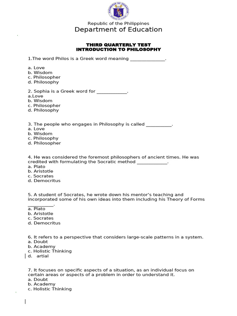 Intro To Philosophy Test Q3 | PDF | Socrates | Plato