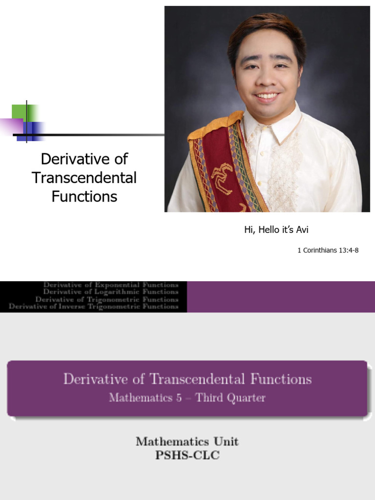 2024-2025 Derivative of Transcendental Functions | PDF | Trigonometric ...