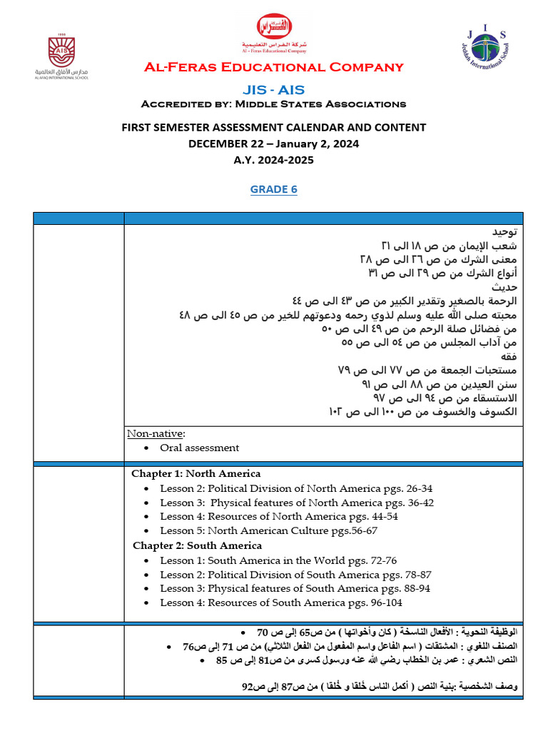 First Semester Grade 06 Exam Content | PDF