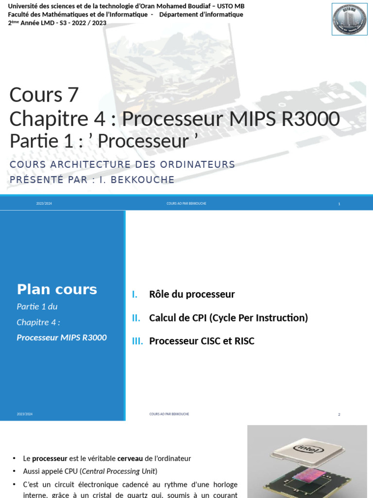 Cours 7 Chapitre4 P1 Usto 2023-2024 BEKKOUCHE | PDF | Microprocesseur ...