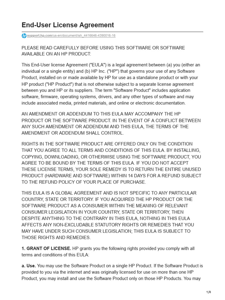 End User License Agreement (EULA) For HP Recovery Media | PDF | License ...