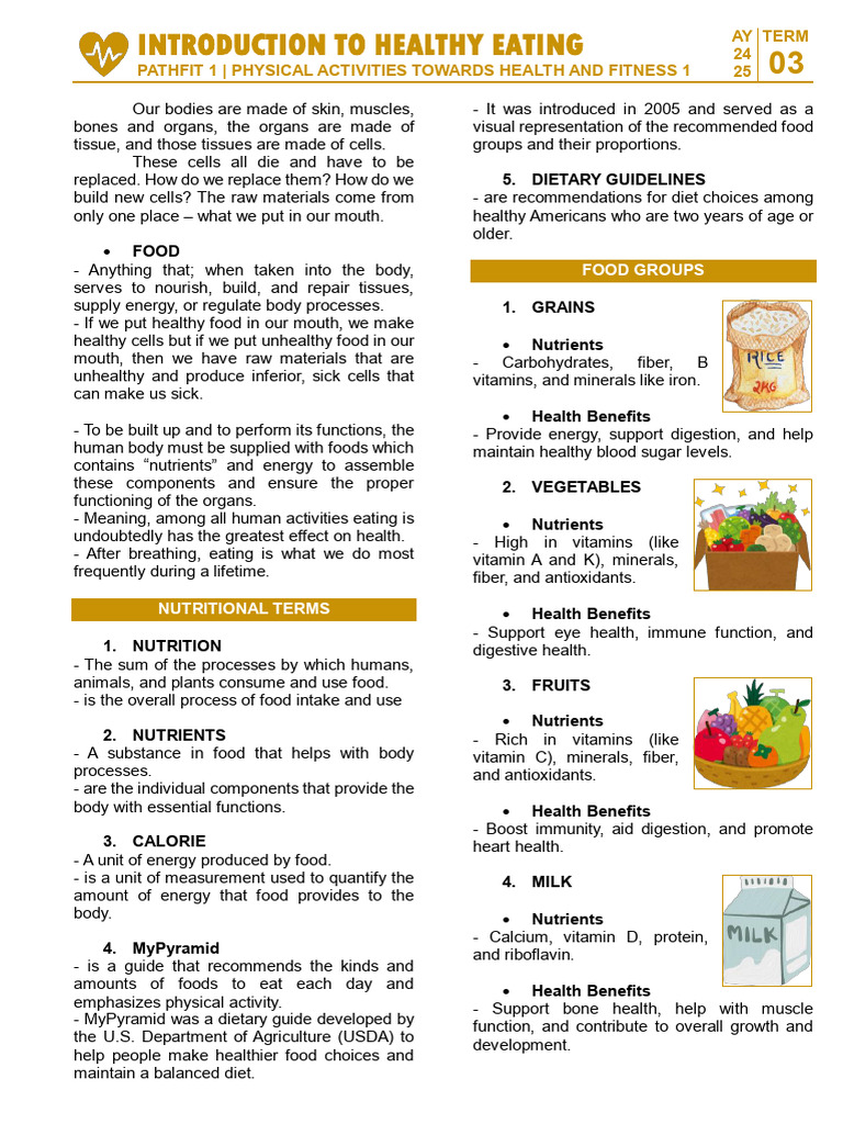Pathfit T3 L1 Introduction To Healthy Eating | PDF | Foods | Nutrients