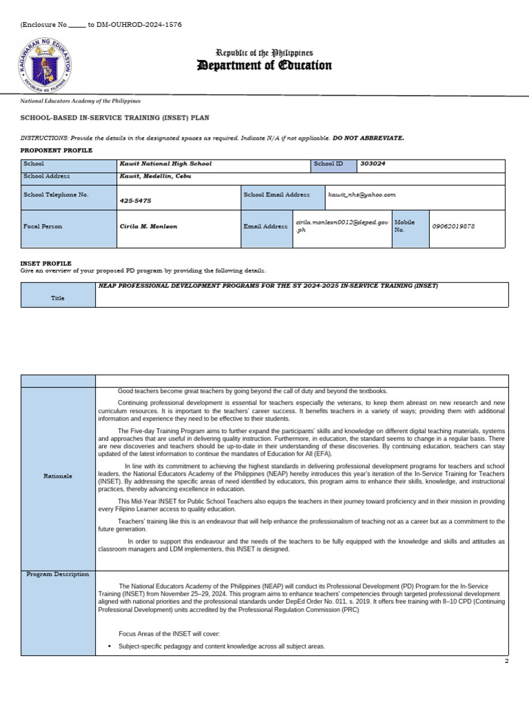 Detailed PD Program Design M E Plan Form and Budget Matrix MEDELIN MPRE ...