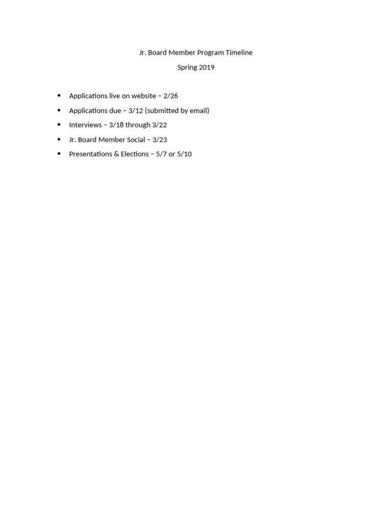 Jr. Board Member Program Timeline Spring 2019 | PDF