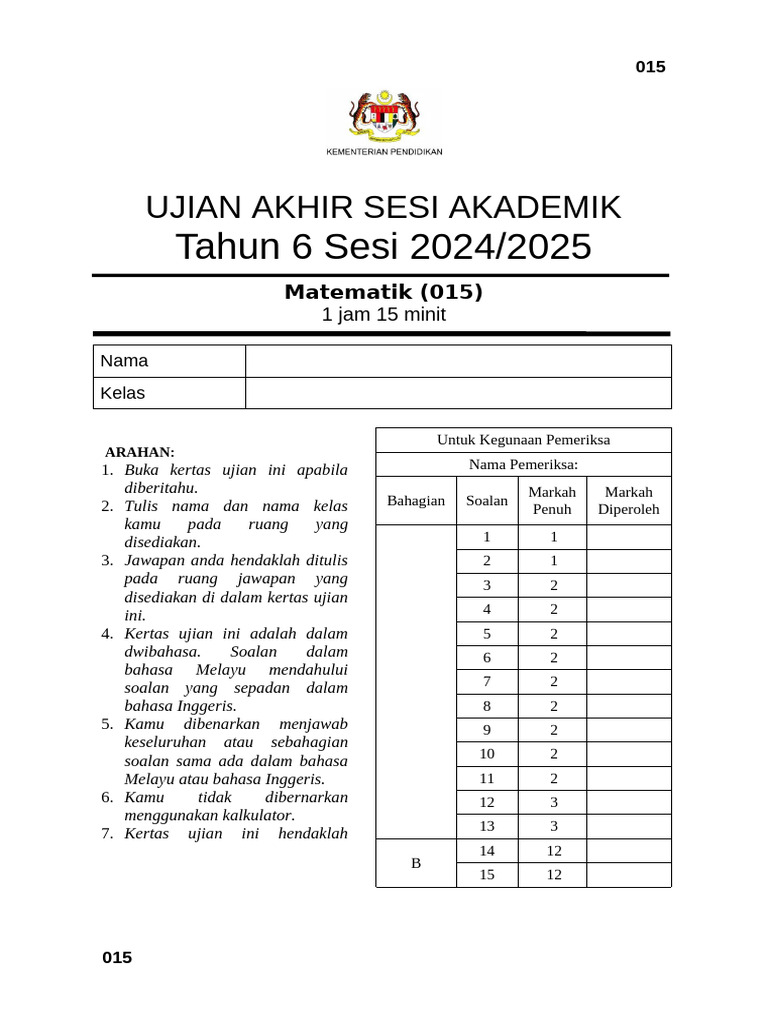 UASA TAHUN 6 KUMP 1 | PDF