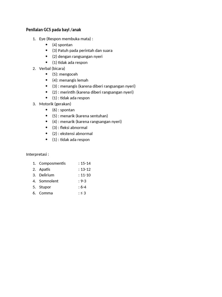 Penilaian GCS Pada Bayi | PDF