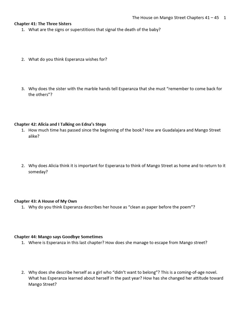 Insights from Chapters 41-45 of Mango Street | PDF