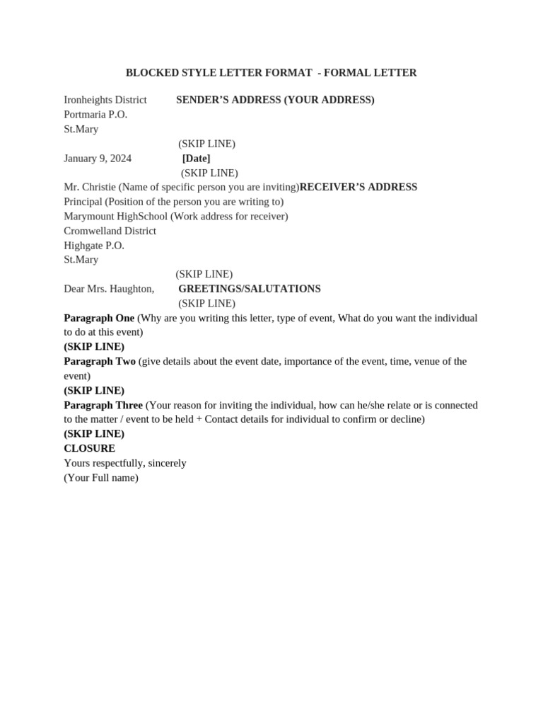 Blocked Style Letter Format - Formal Letter | PDF