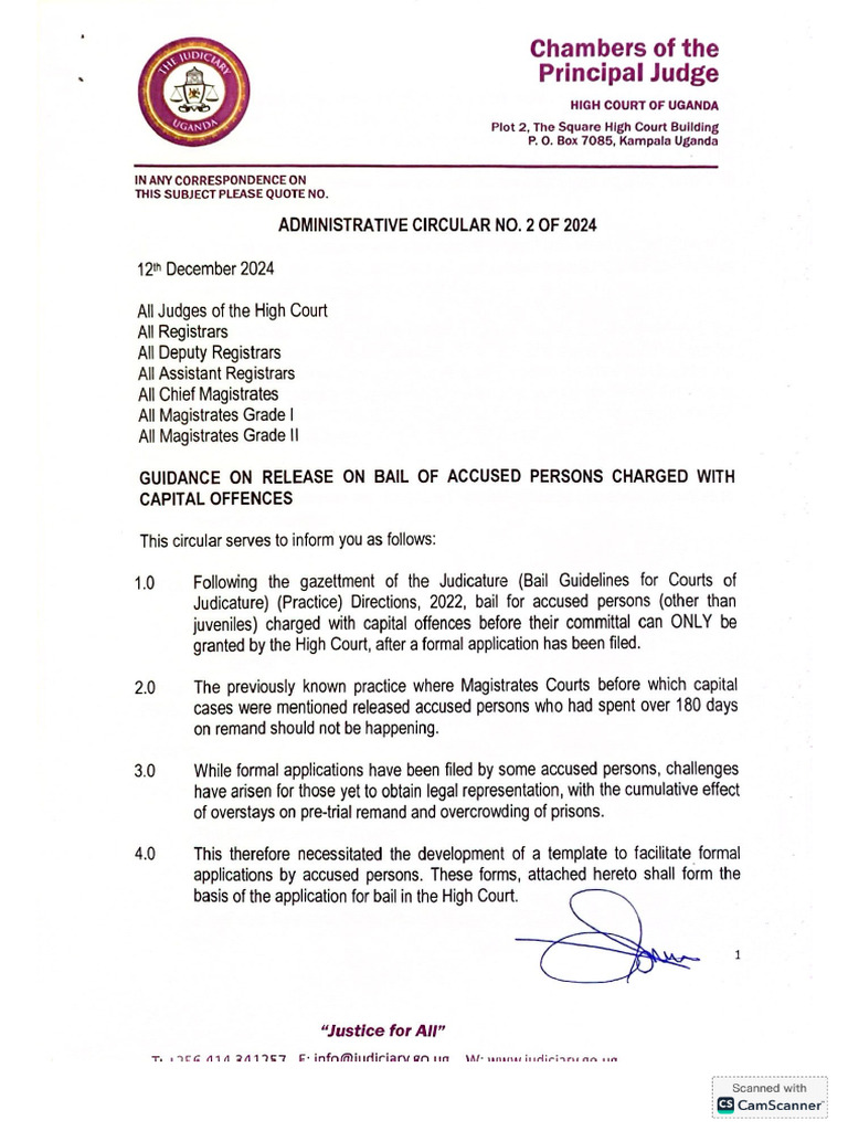Guidance On Release On Bail of Accused Persons Charged With Capital ...