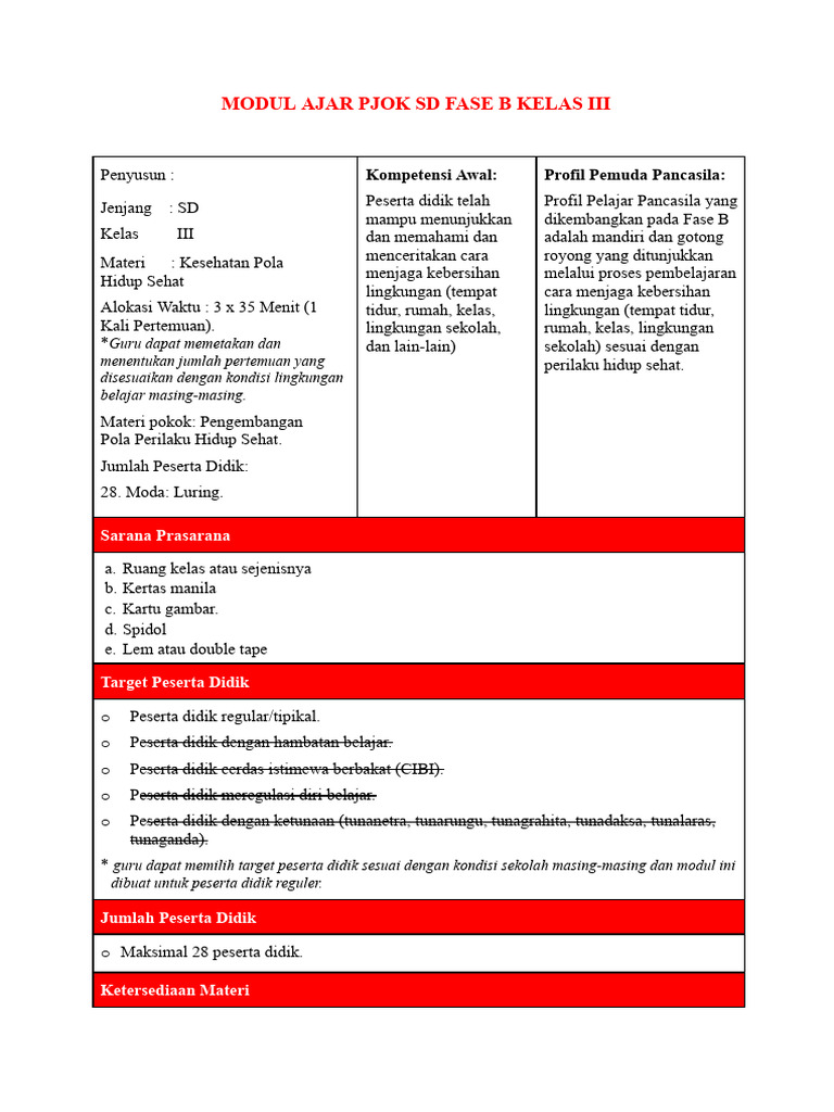 Modul Ajar - Perilaku Hidup Sehat | PDF