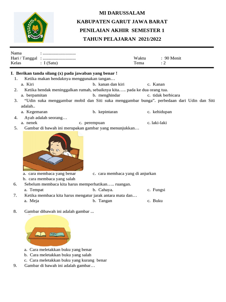 Soal Pas KLS 1 Tema 2 | PDF